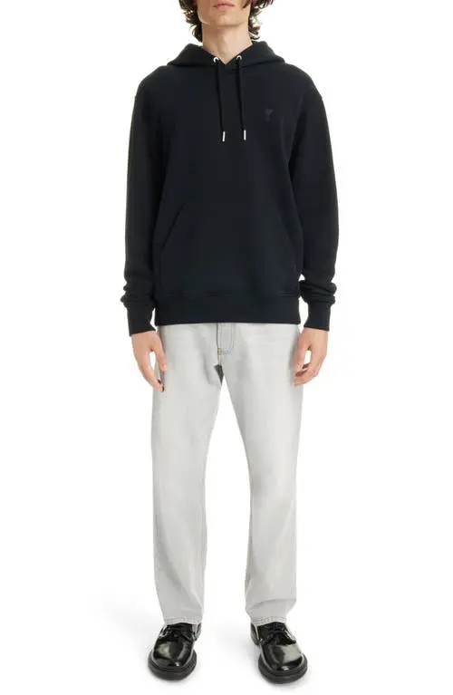 AMI Paris De Coeur Embroidered Cotton Knit Hoodie - Black/001