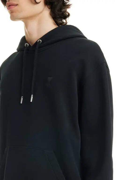 AMI Paris De Coeur Embroidered Cotton Knit Hoodie - Black/001