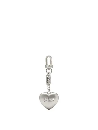 Pink Metal Heart Keychain Charm - Gold