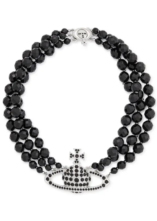 VIVIENNE WESTWOOD Messaline Three Row Beaded Choker - Black And Silver