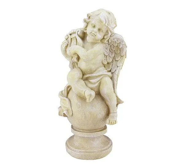 NORTHLIGHT Cherub With Lyre Outdoor Garden Stat E - One-color