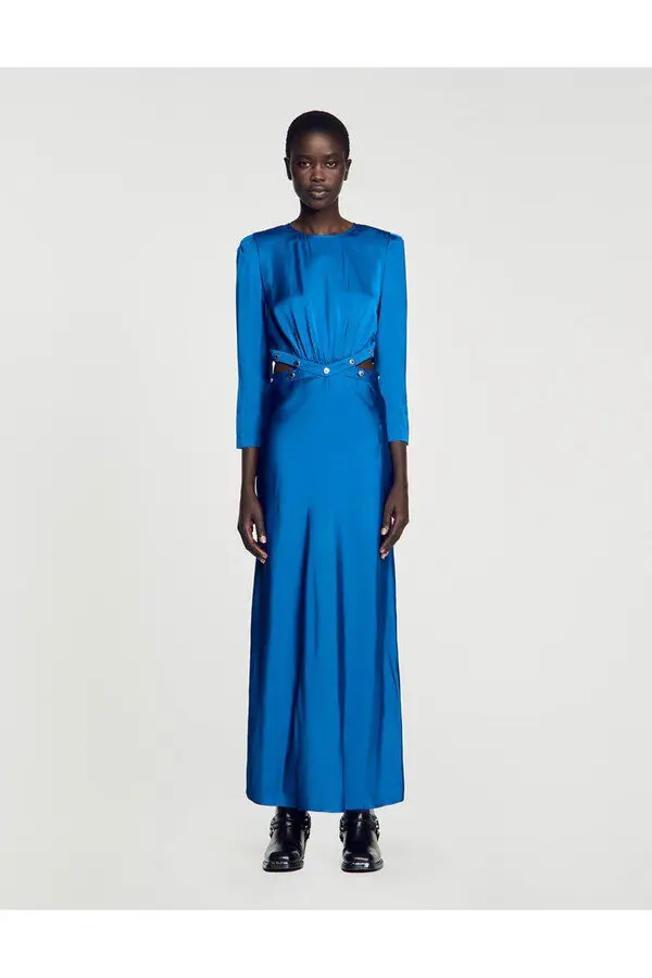 Sandro Satin-Finish Maxi Dress - Blue | Editorialist