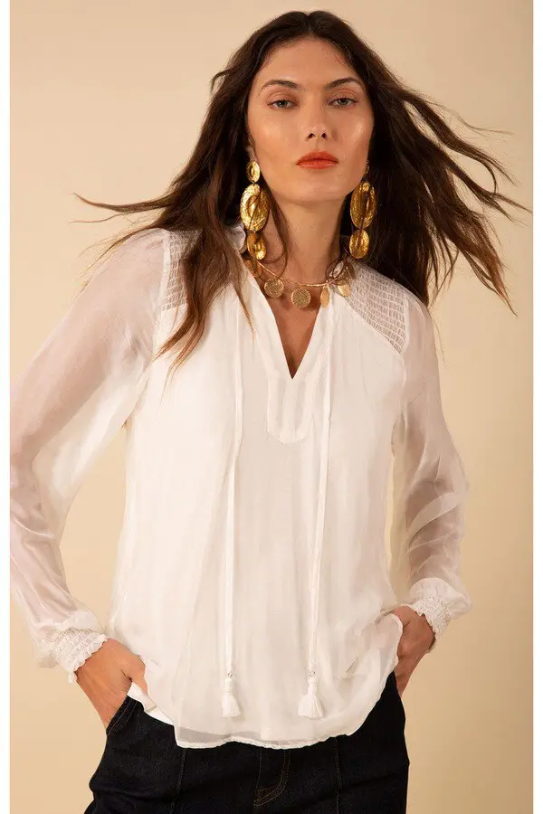 Hale Bob Lucia Solid Chiffon Top - White