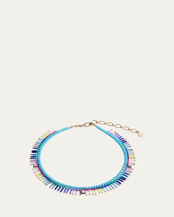 ELSIE FRIEDA On The Fringe Necklace With Bugle Beads And Crystals - Blue Dream