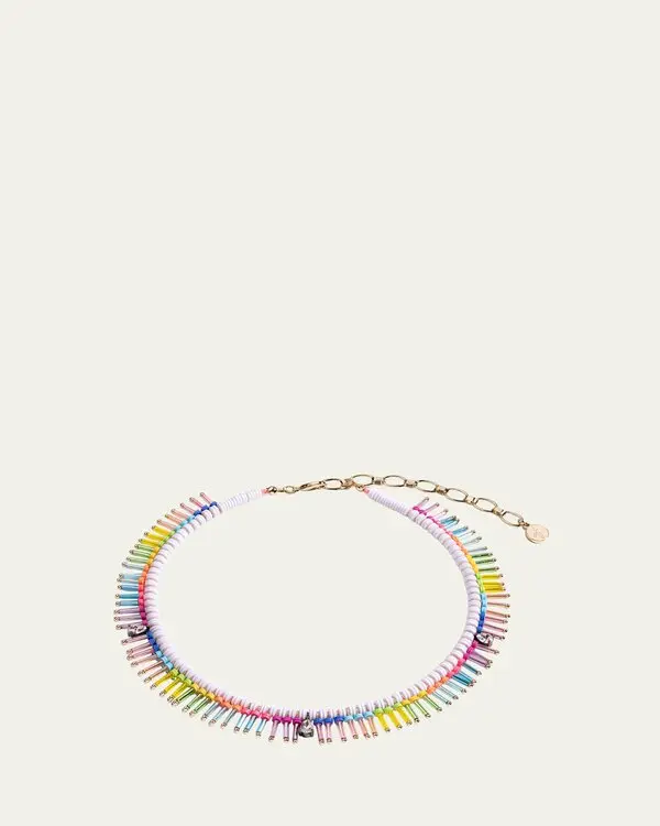 ELSIE FRIEDA On The Fringe Necklace With Bugle Beads And Crystals - White