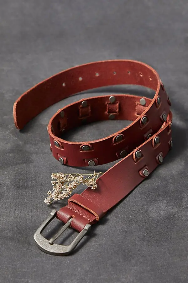 Free People Studded Leather West Belt - Oxblood