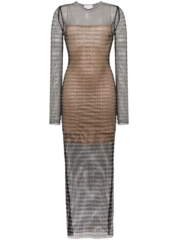 GENNY Crystal-embellished Mesh Maxi Dress