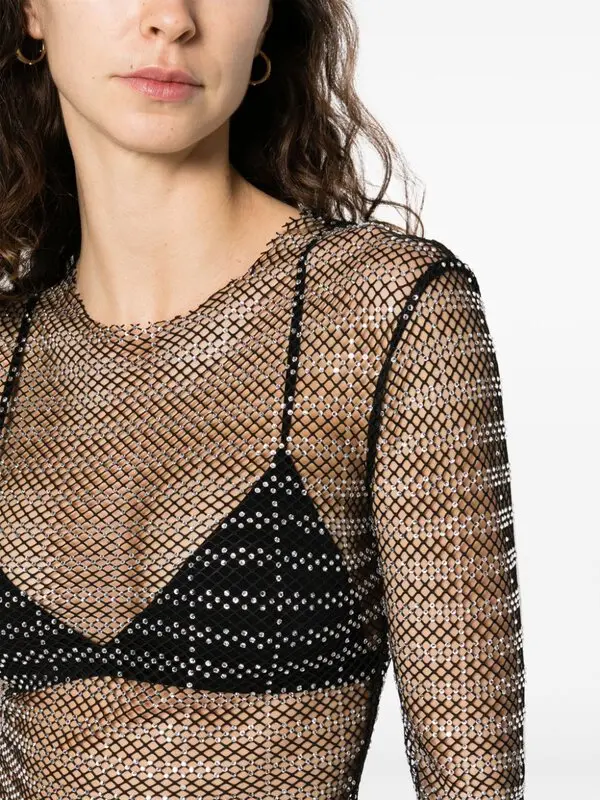 GENNY Rhinestone-embellished Mesh Top
