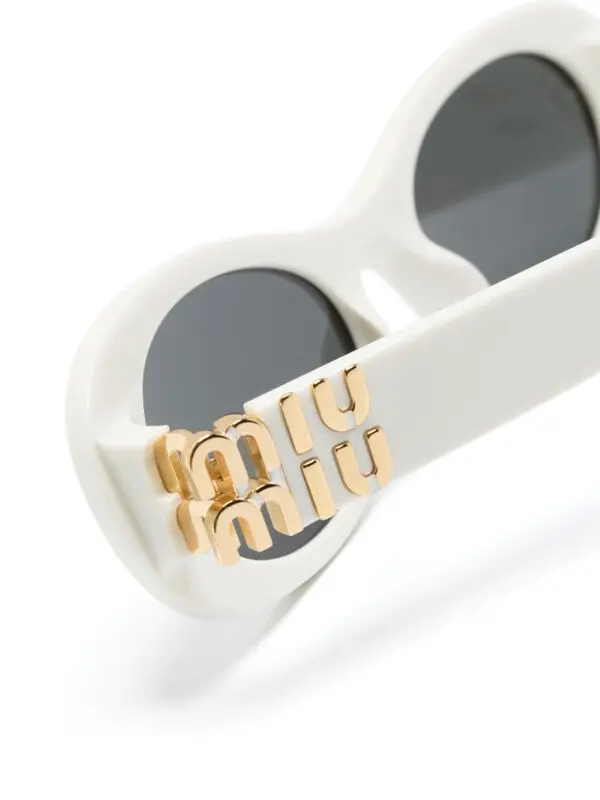 Miu Miu Oval Logo-detail Sunglasses - White