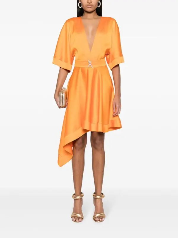 GENNY Belted Asymmetric Midi Dress