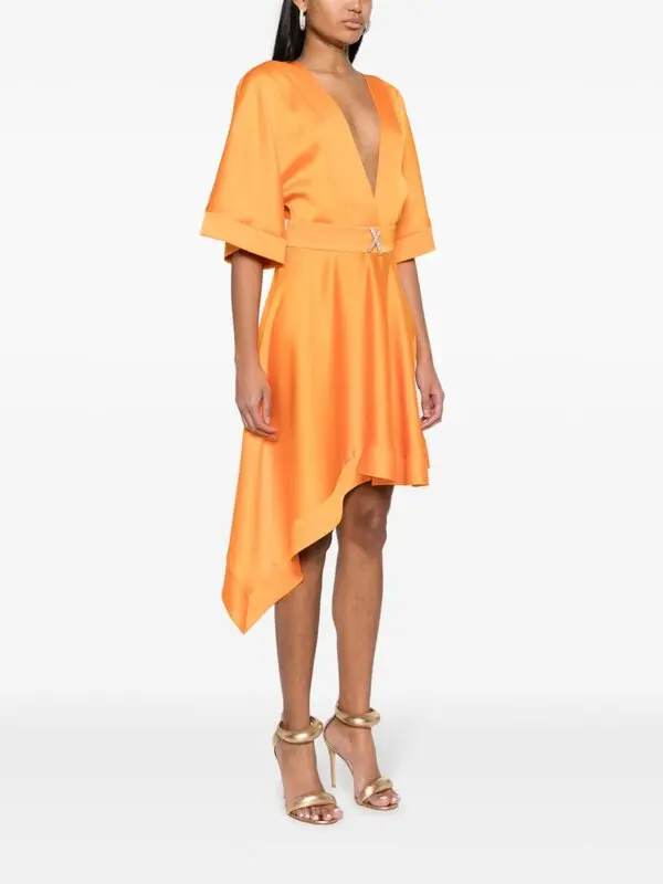GENNY Belted Asymmetric Midi Dress