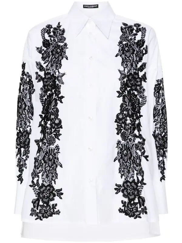 Dolce & Gabbana Lace Trim Cotton Shirt - White
