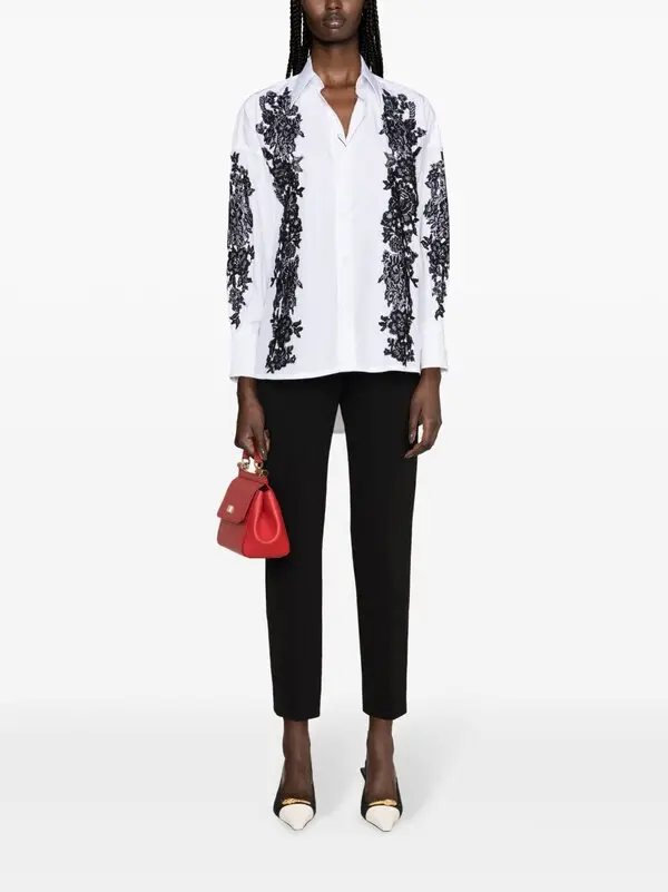 Dolce & Gabbana Lace Trim Cotton Shirt - White