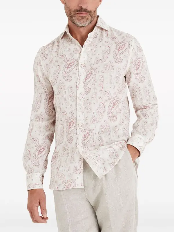 Brunello Cucinelli Paisley-print Linen Shirt - Neutrals
