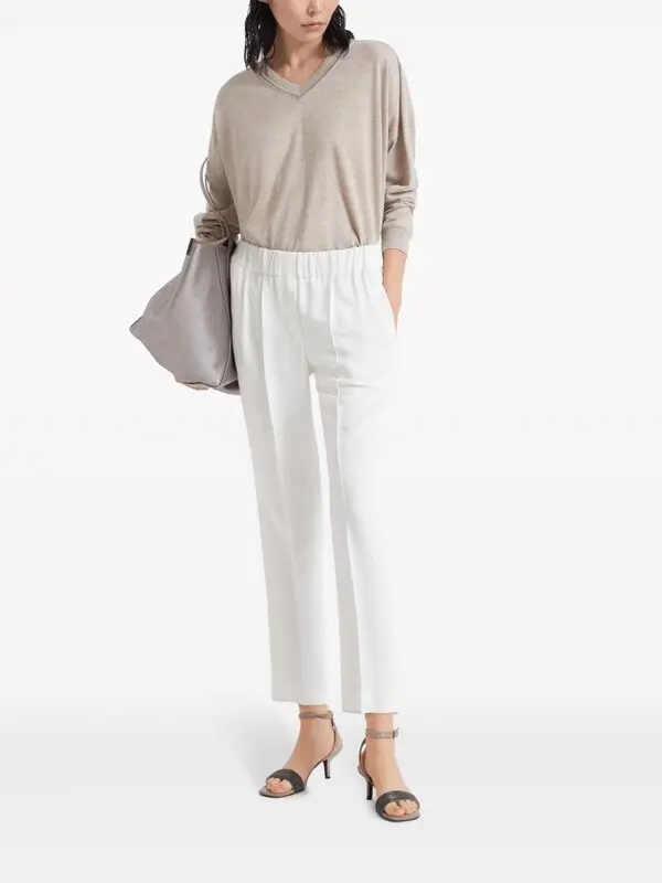 Brunello Cucinelli Silk-blend Cropped Trousers - White