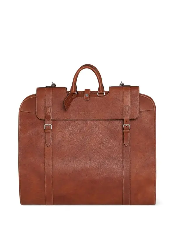 Brunello Cucinelli Buckle-fastened Leather Garment Bag - Brown
