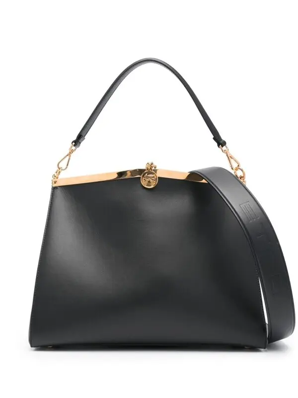 Etro Large Leather Vela Bag With Pegaso Medallion - Black