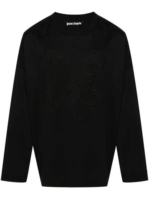 Palm Angels Monogram-embroidered Cotton T-shirt - Black