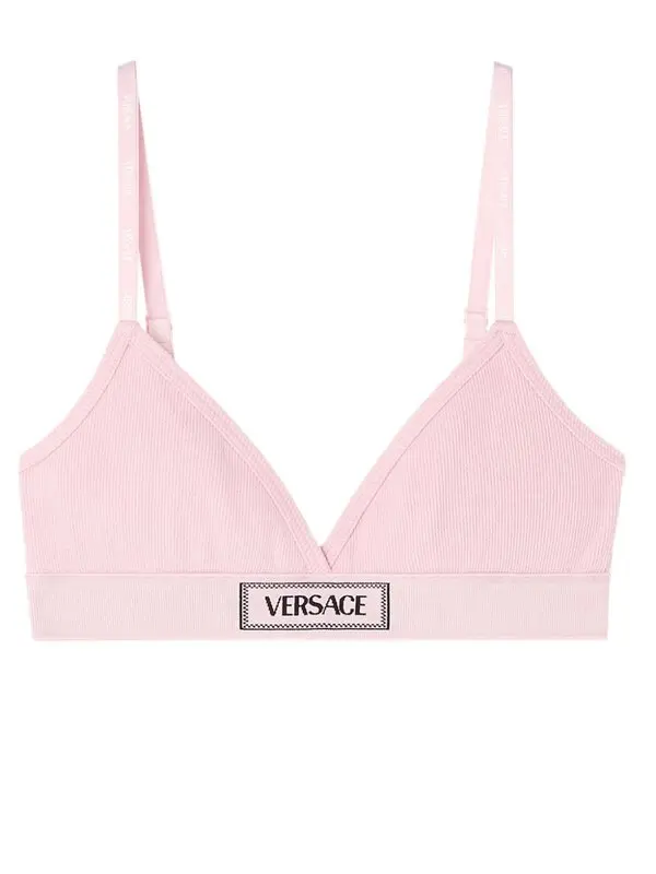 Versace Logo-patch Cotton-blend Bra - Pink