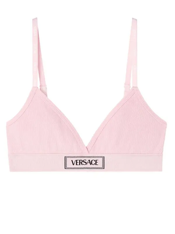 Versace Logo-patch Cotton-blend Bra - Pink