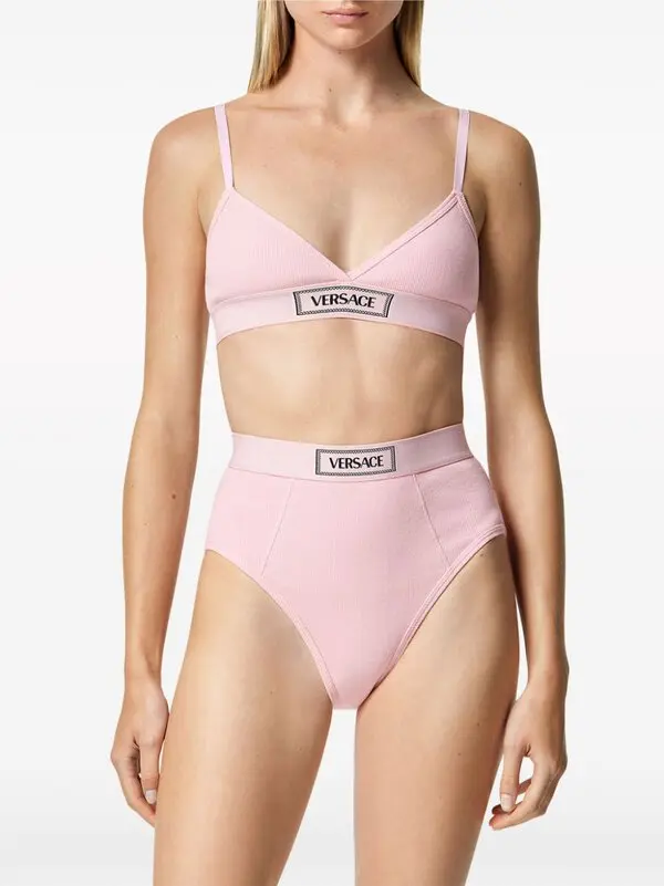 Versace Logo-patch Cotton-blend Bra - Pink
