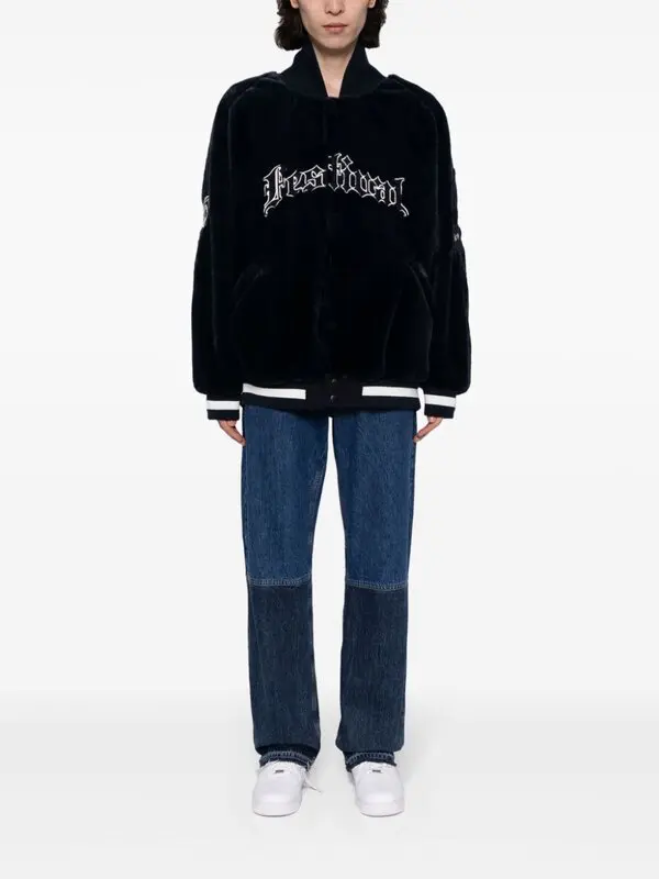 FIVE CM Logo-embroidered Faux-fur Baseball Jacket