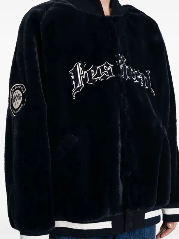 FIVE CM Logo-embroidered Faux-fur Baseball Jacket