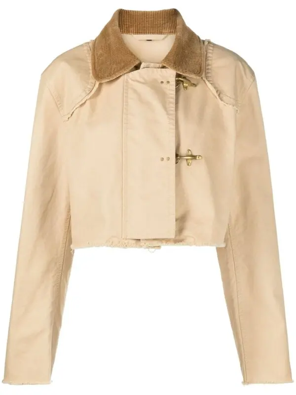 FAY Corduroy-collar Cropped Jacket - Neutrals