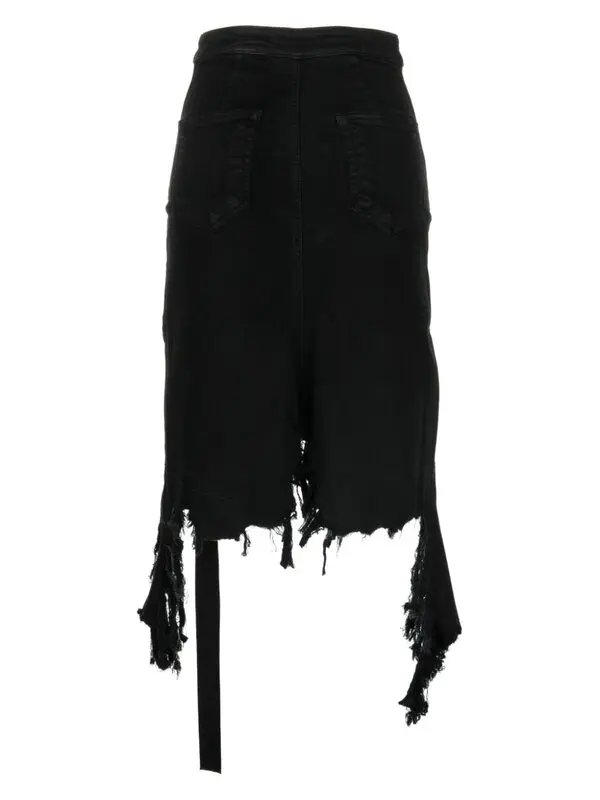 Rick Owens Distressed Denim Midi Skirt