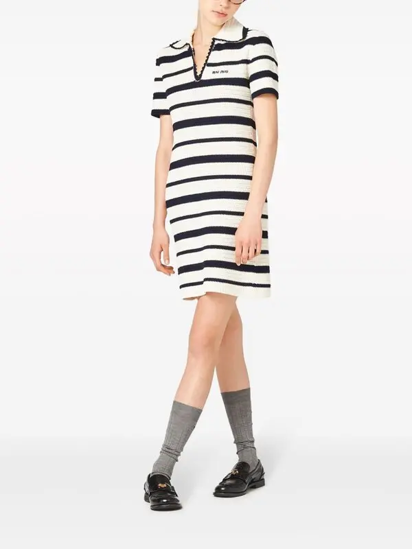 Miu Miu Stripe-Pattern Crochet Minidress - White | Editorialist