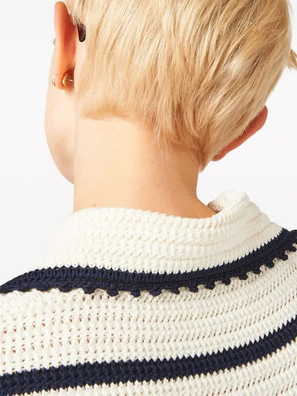 Miu Miu Stripe-Pattern Crochet Minidress - White | Editorialist