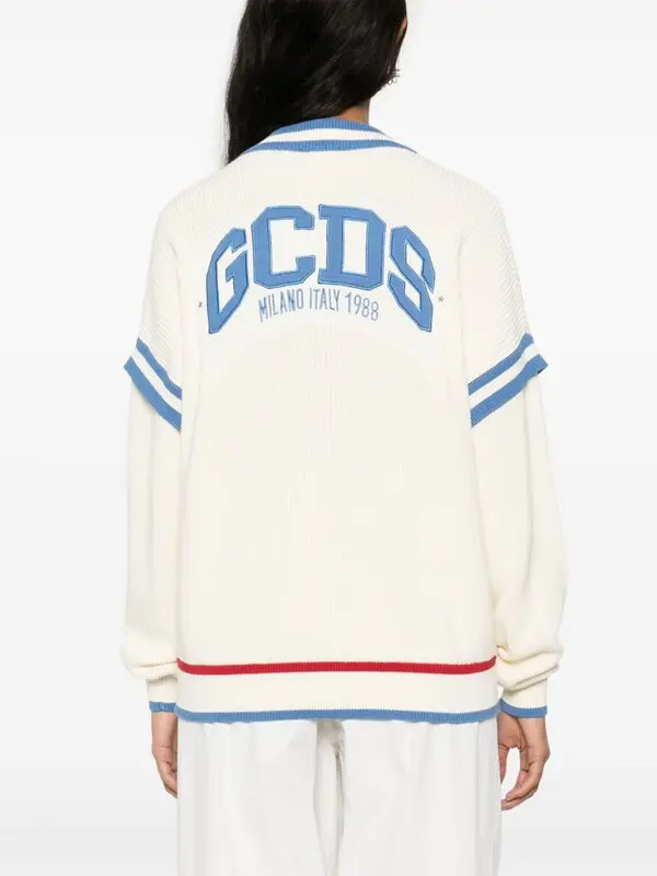 Gcds Logo-patch Cotton Cardigan - White