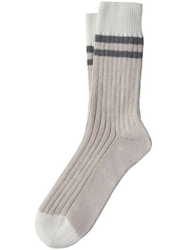 Brunello Cucinelli Stripe-detail Cotton Socks - Neutrals