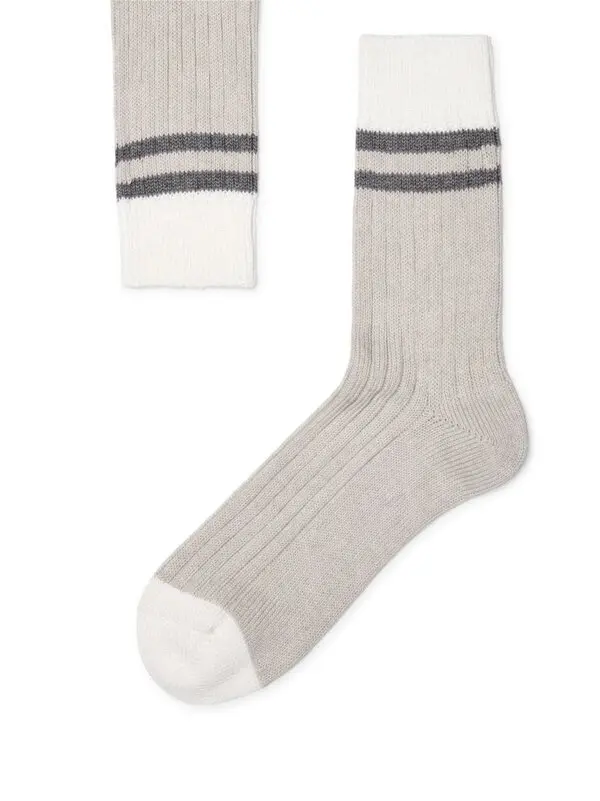 Brunello Cucinelli Stripe-detail Cotton Socks - Neutrals