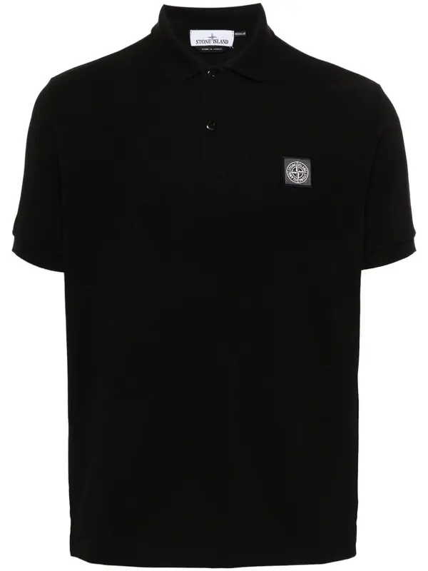 Stone Island Compass-appliqué Polo Shirt - Black