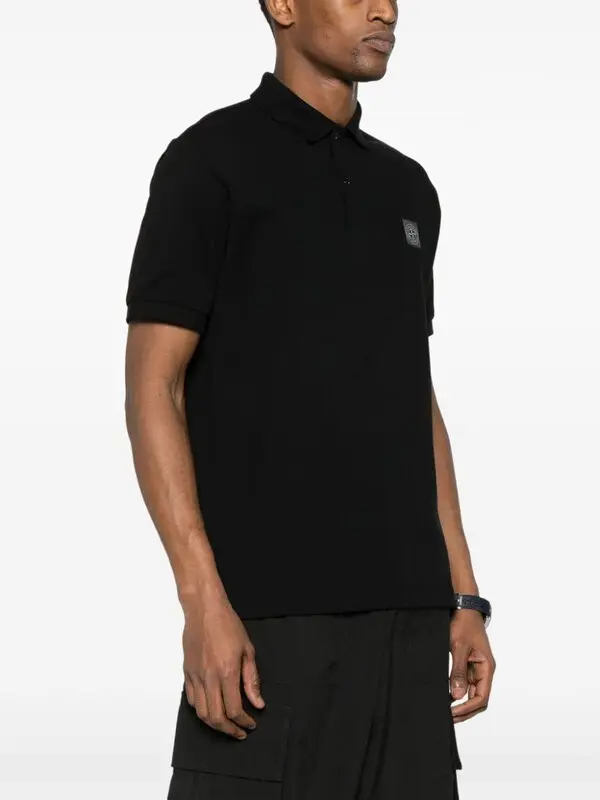 Stone Island Compass-appliqué Polo Shirt - Black