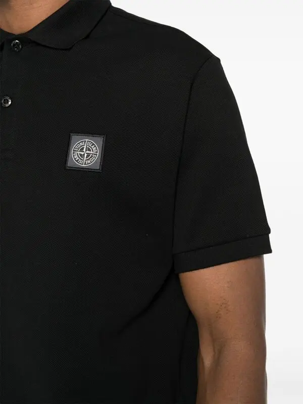 Stone Island Compass-appliqué Polo Shirt - Black