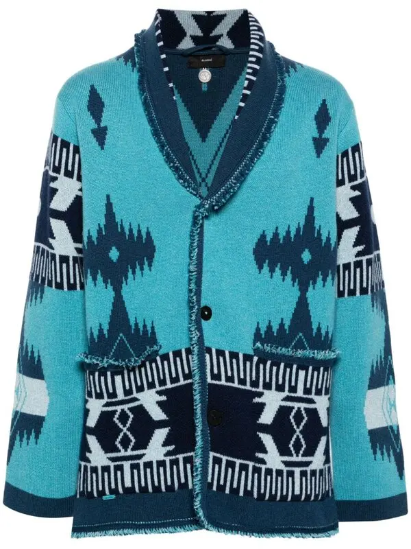 Alanui Icon Pattern Jacquard Cashmere Cardigan - Blue