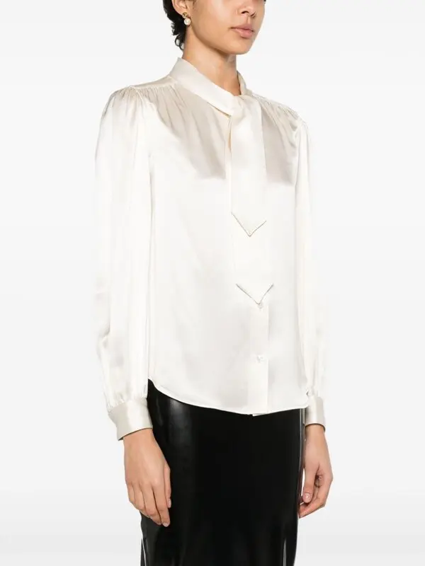 Saint Laurent Lavallière-neck Silk-satin Blouse - Neutrals