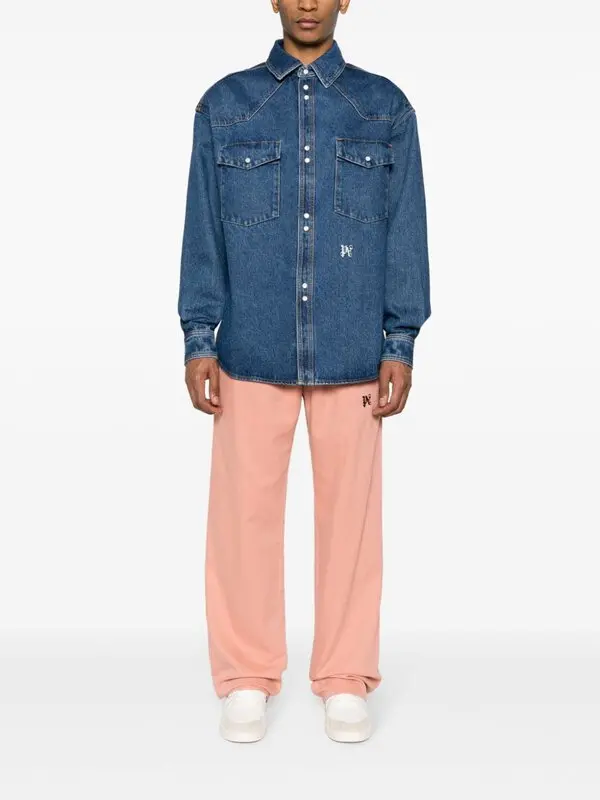 Palm Angels Logo-embroidered Denim Shirt - Blue