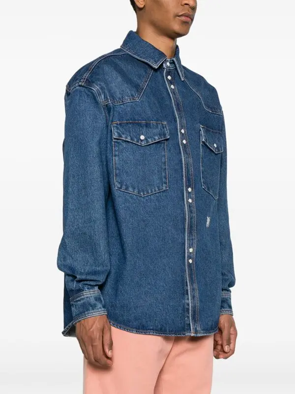 Palm Angels Logo-embroidered Denim Shirt - Blue