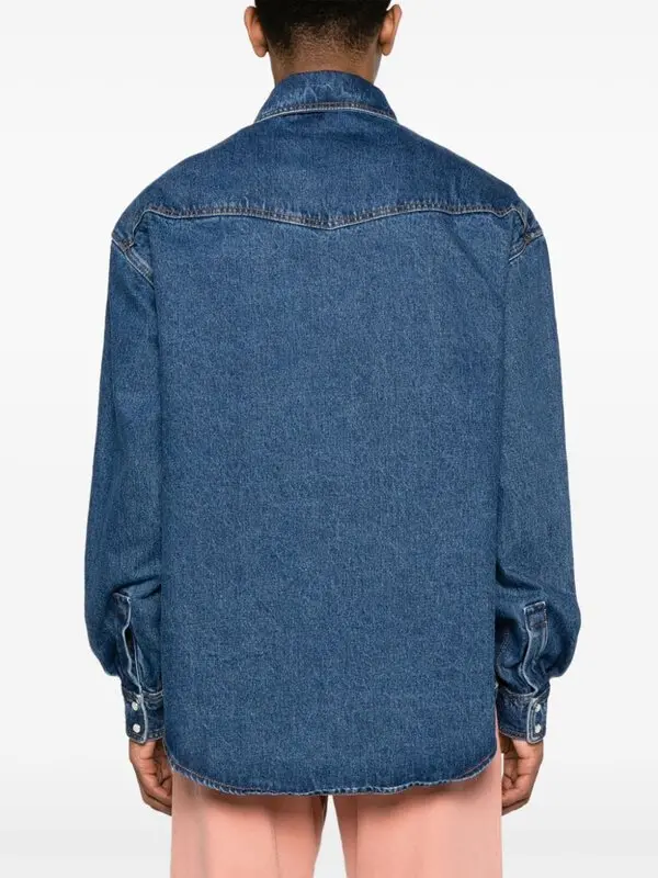 Palm Angels Logo-embroidered Denim Shirt - Blue