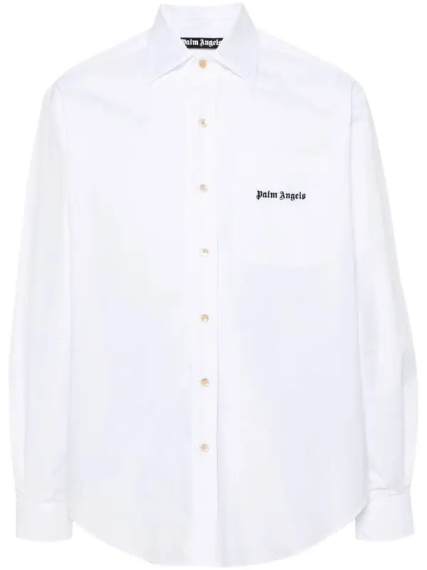 Palm Angels Logo-embroidered Cotton Shirt - White