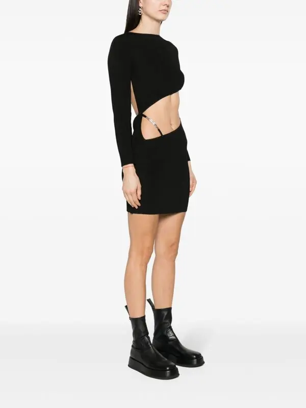 Gcds Asymmetric Fine-ribbed Minidress - Black