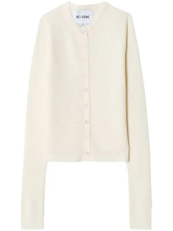RE/DONE Waffle-knit Round-neck Cardigan - White