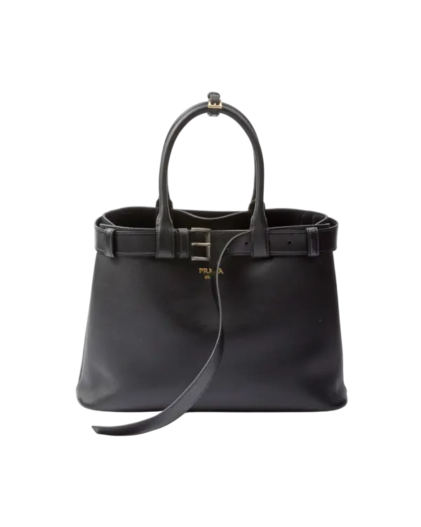 Prada Buckle Leather Handbag - Black