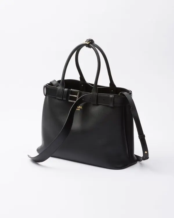 Prada Buckle Leather Handbag - Black