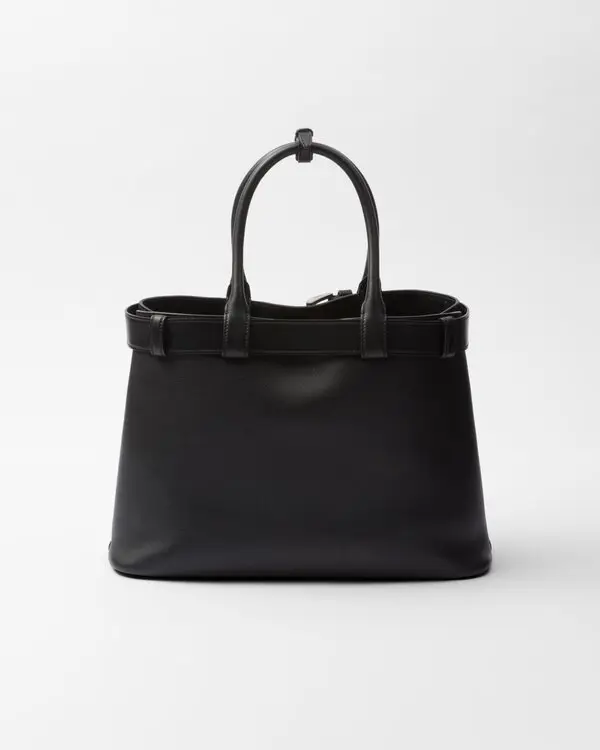 Prada Buckle Leather Handbag - Black