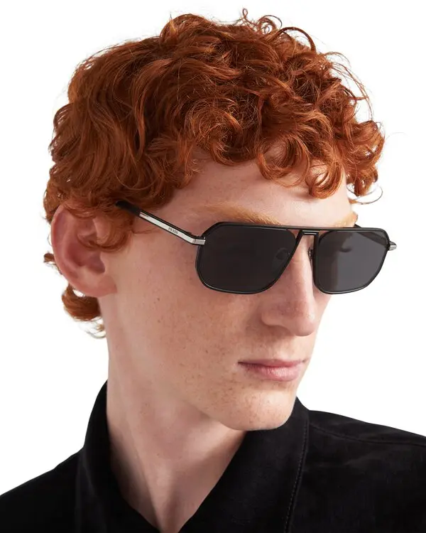 Prada Sunglasses With Metal Frame And Iconic Metal Plaque