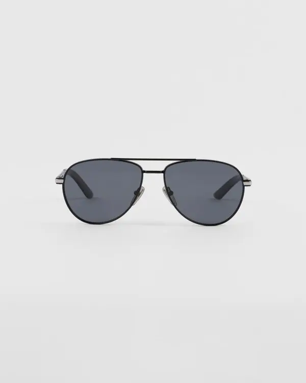 Prada Aviator Sunglasses With Metal Frame - Polarized Black Lenses